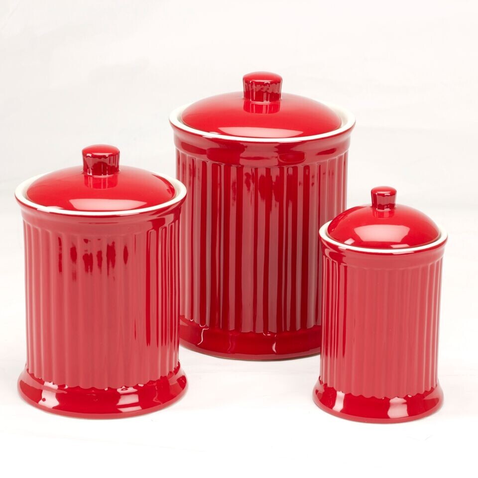 Simsbury Ceramic Canister Set of 3 in Red by Omni Housewares | eBay