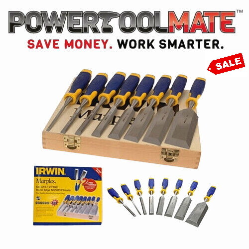 Irwin Marples 8 Piece Striking Cap Wood Chisel Set 1/4"-2" + Wooden ...