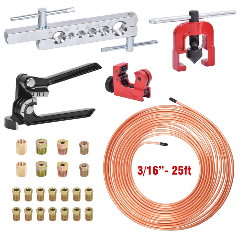 25ft 3/16'' Copper Coated Brake Line Pipe Tube Kit w/Single Flaring ...