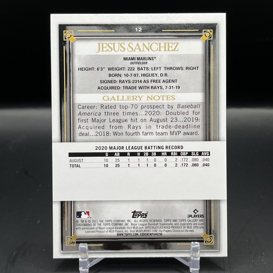 2021 Topps Gallery Jesus Sanchez Rookie Card RC #12 Miami Marlins | eBay
