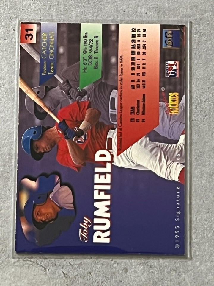 1995 Signature Rookie Preview Toby Rumfield SP RC Auto /6000 #31 Reds ...