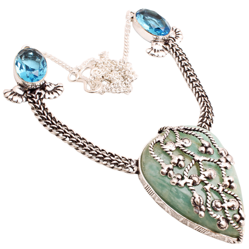 Amazonite Pierre Plaqué Argent Handmade Bijoux Collier Cadeau 28 Gms N ...