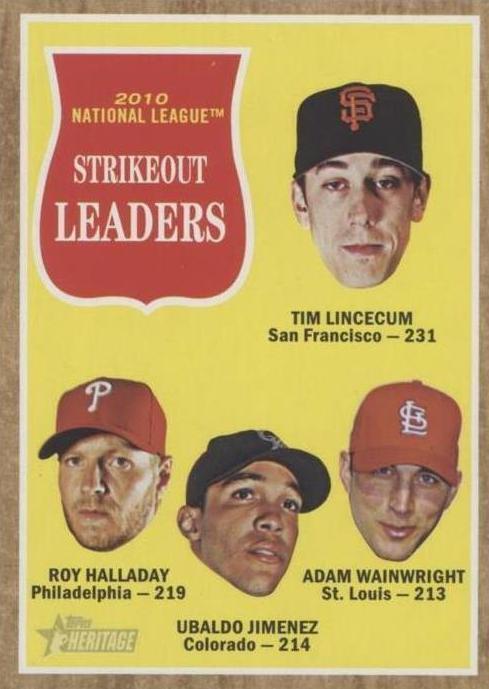 2011 Topps Heritage - League Leaders Roy Halladay, Adam Wainwright, Tim ...