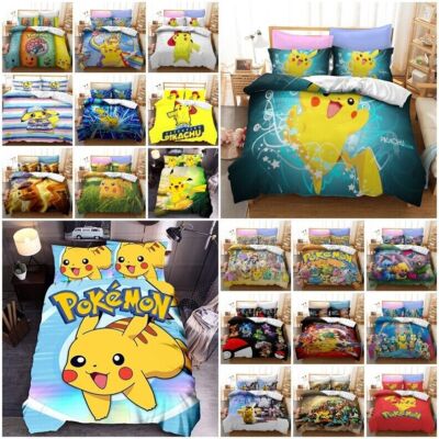 3D Anime Pokemon Pikachu Quilt Duvet Cover Doona Bedding Set Single ...