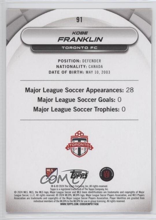 2024 Topps MLS Superstars Kobe Franklin #91 Rookie RC | eBay