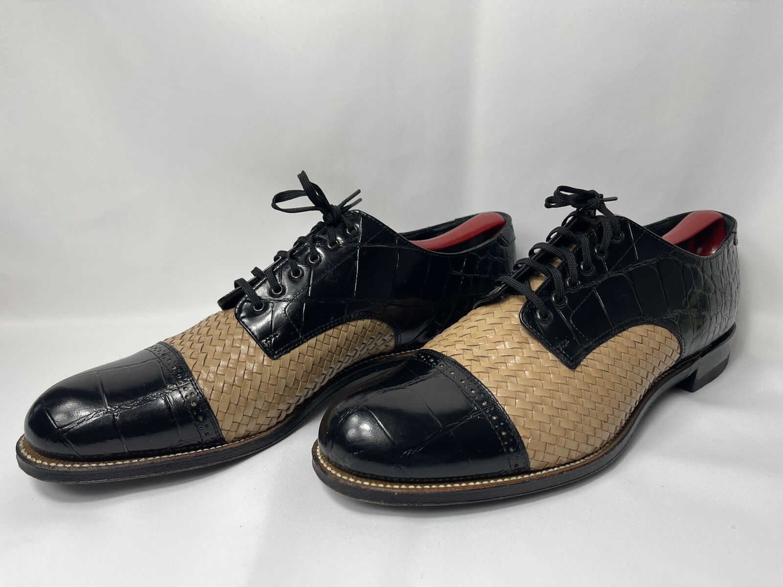 VINTAGE STACY ADAMS MADISON OXFORD DRESS SHOES CROCODILE TOE CAP WOVEN ...