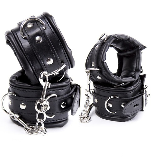 US Bondage Padded Handcuffs Ankle Neck Collar Cuffs PU Leather Choker ...