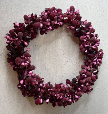 Primitive Country Pip Berry Micro Beaded Candle Ring Wreath 7" Wine ...