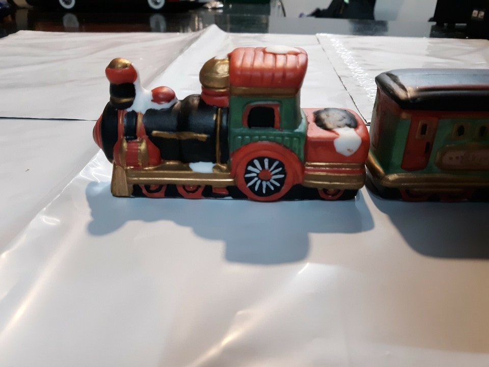 Christmas Train Set 3 Piece Porcelain Train Set Hand Painted Holidays ...