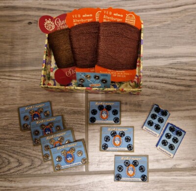 VEB alwo Stopfgarn, Stickgarn, Stopfzwirn DDR neu / Druckknöpfe 9mm Koh ...