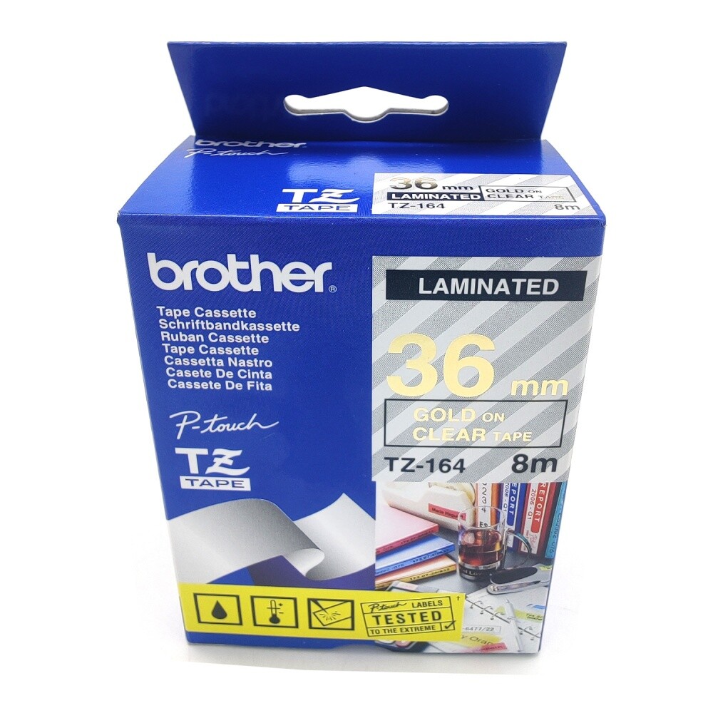 Original Brother Ribbon TZ-164 36mm 8m Gold on Clear Tape | eBay