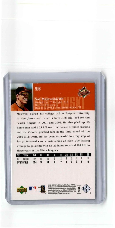 2005 Upper Deck Foil Val Majewski 158/399 Baltimore Orioles #908 | eBay