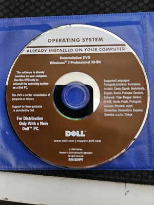 Microsoft Windows 7 Professional 32 bit disc (Full Install ) Rare DELL ...
