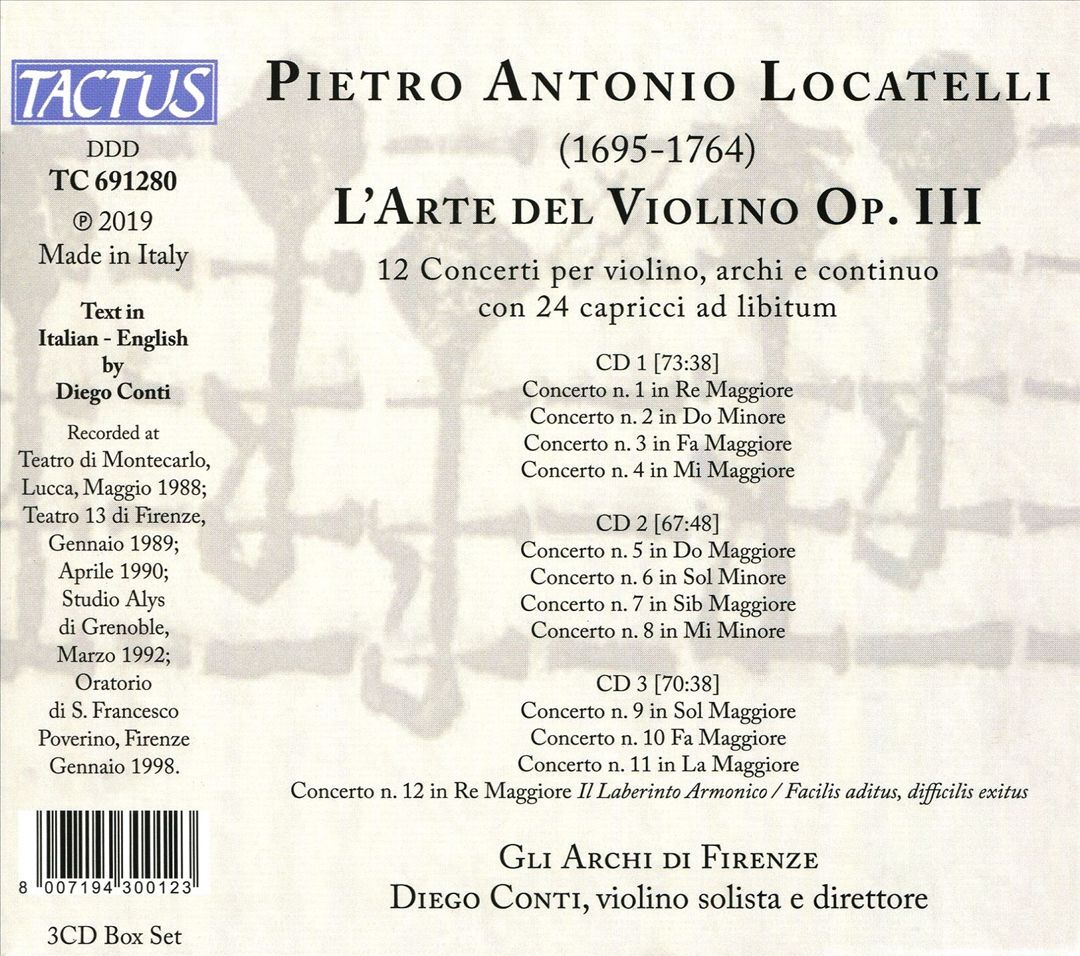 LOCATELLI,PIETRO ANTONIO - L'ARTE DEL VIOLINO OP. III (3 CD) NEW CD ...
