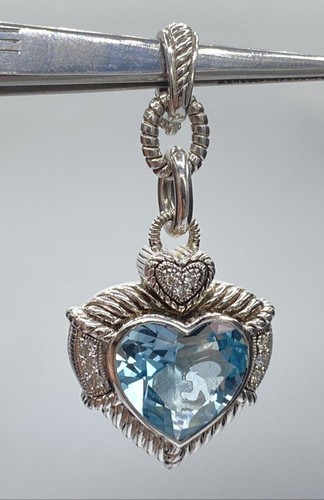 Judith Ripka Cubic Zirconia Blue Topaz Faceted Heart Pendant Enhancer ...
