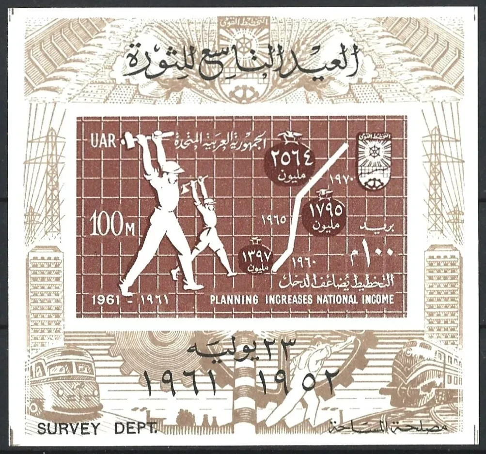 U.A.R Egypt 1961 block Mini sheet Five year plan 100 m UMM never hinged ...