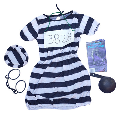Convict/Prisoner Costume (Dress, Cap, Handcuffs, Ball and Chain ...