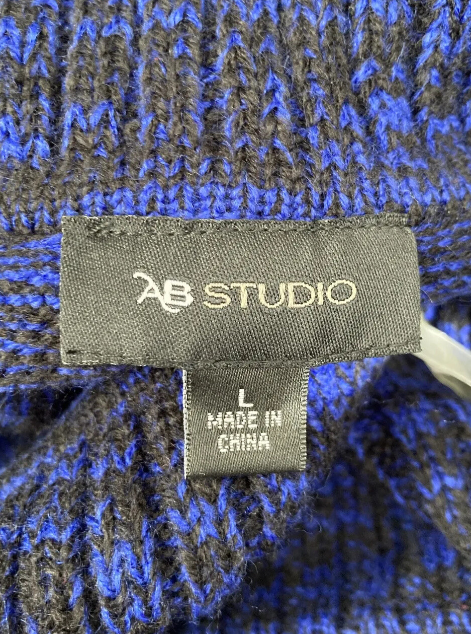 NWT AB Studio Cowl Neck Sweater Tunic Blue Black Heather Size L | eBay
