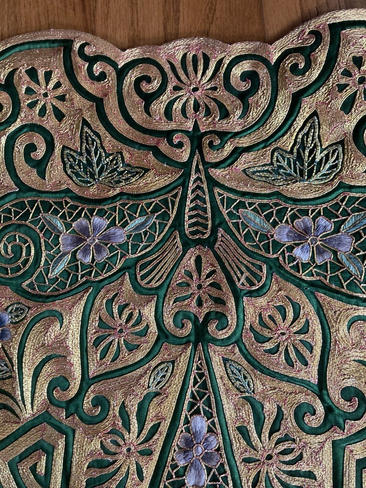 Qing Chinese Embroidered Metallic Thread Mat/Doily Vintage Green ...