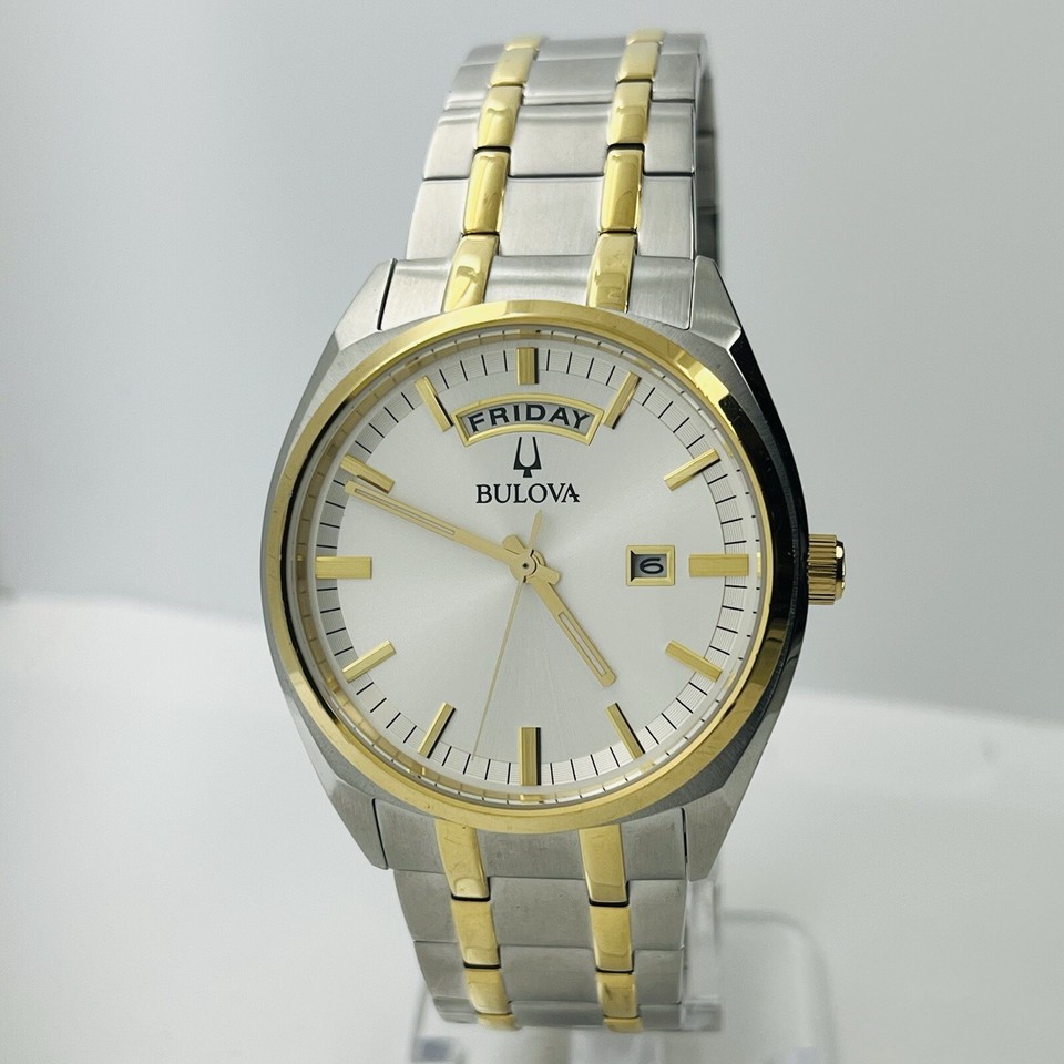 Bulova Surveyor Men's Day/Date Two Tone 39mm Stainless Steel Watch ...