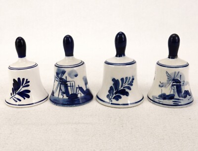 Lot of 4 Delfts Blue Miniature Hand Bells, Windmills & Floral, Assorted ...