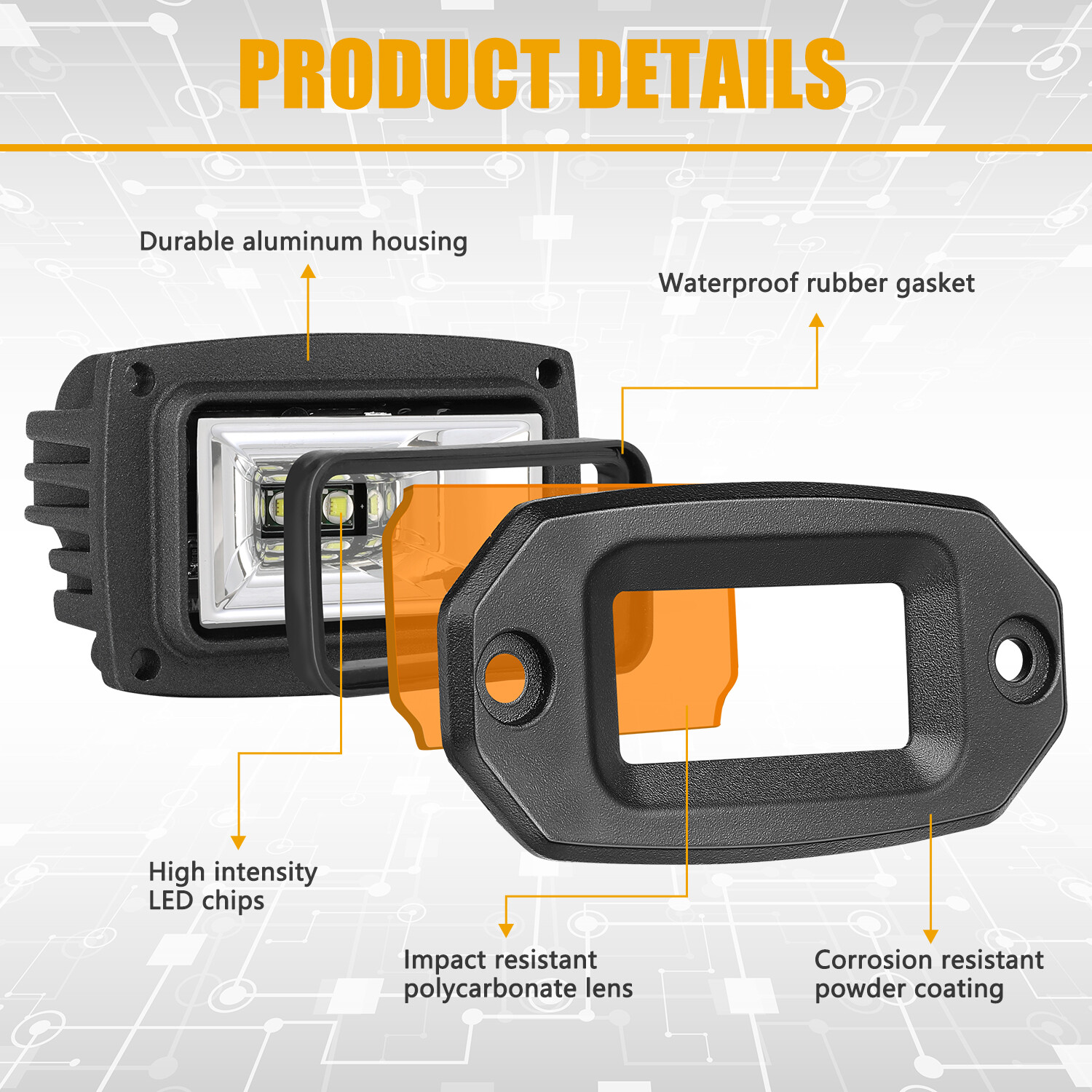 2x 4.3Inch 40W Flush Mount LED Cube Pods Fog Amber Work Driving Lights ...