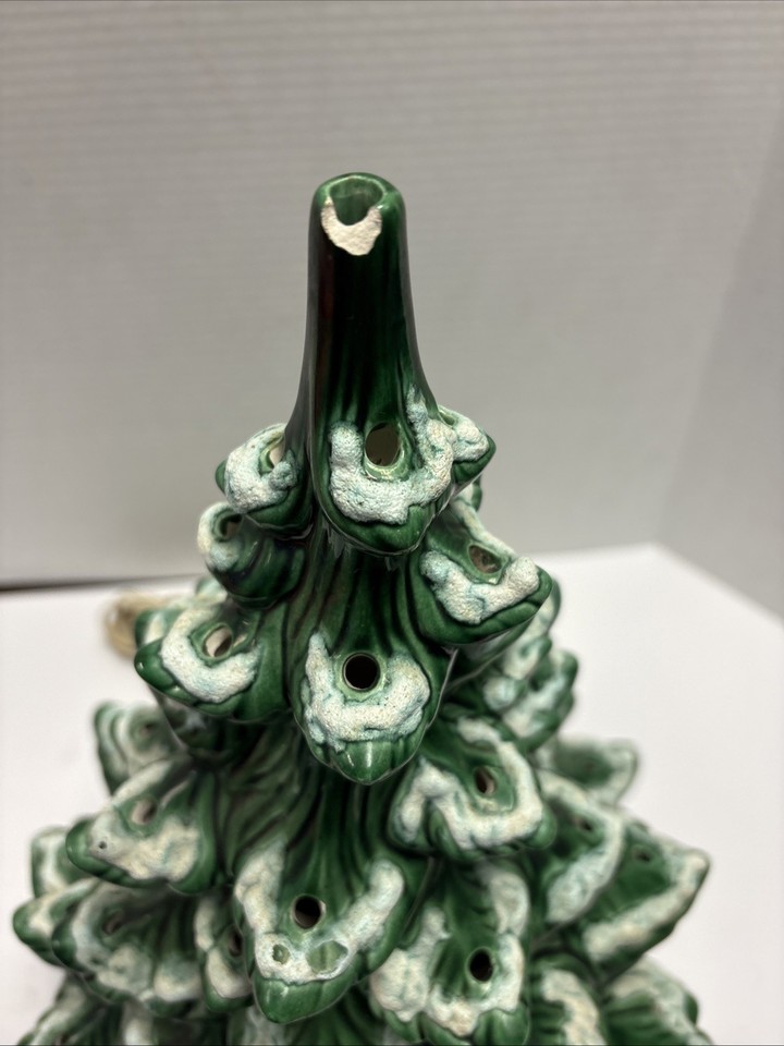 Vintage Ceramic Christmas Tree ~Atlantic Mold~Green With White Snow ...