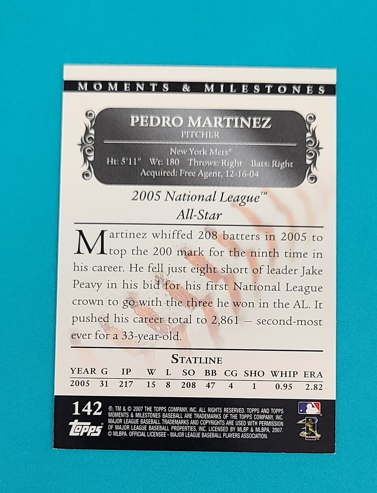 2007 Topps Moments & Milestones - Pedro Martinez #142-19 2005 NL All ...