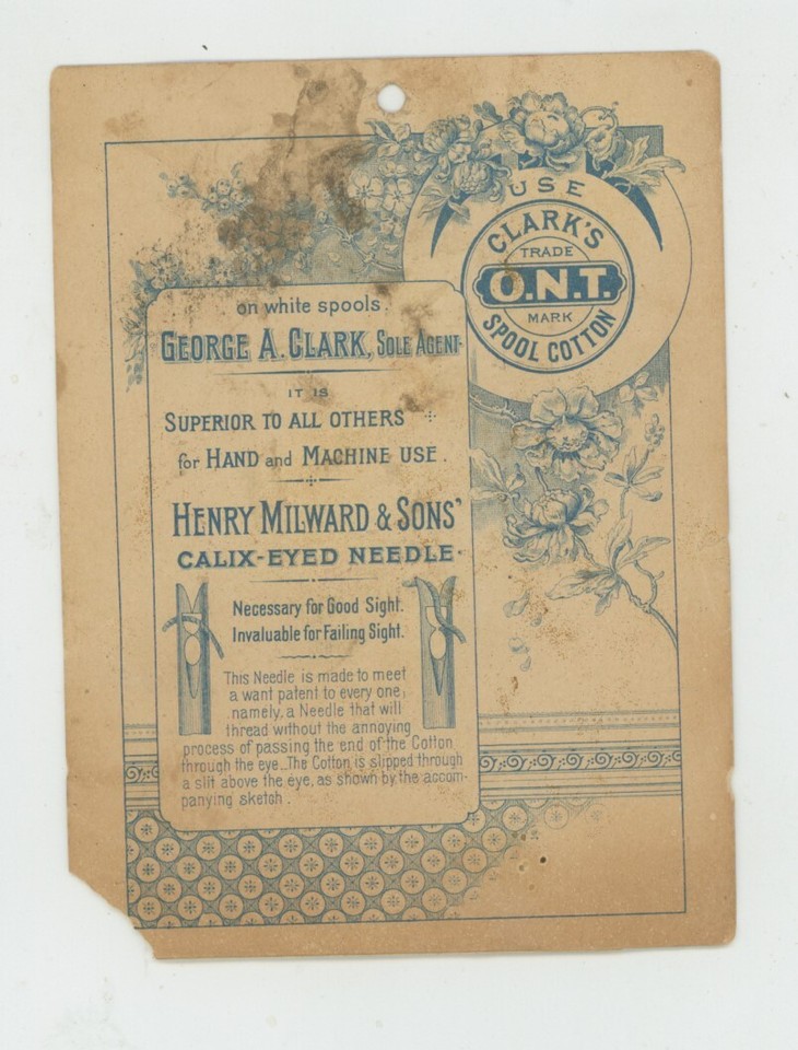 Mr Fancy Cancel Clark's Ont Spool Cotton Advertising Calendar Card ...