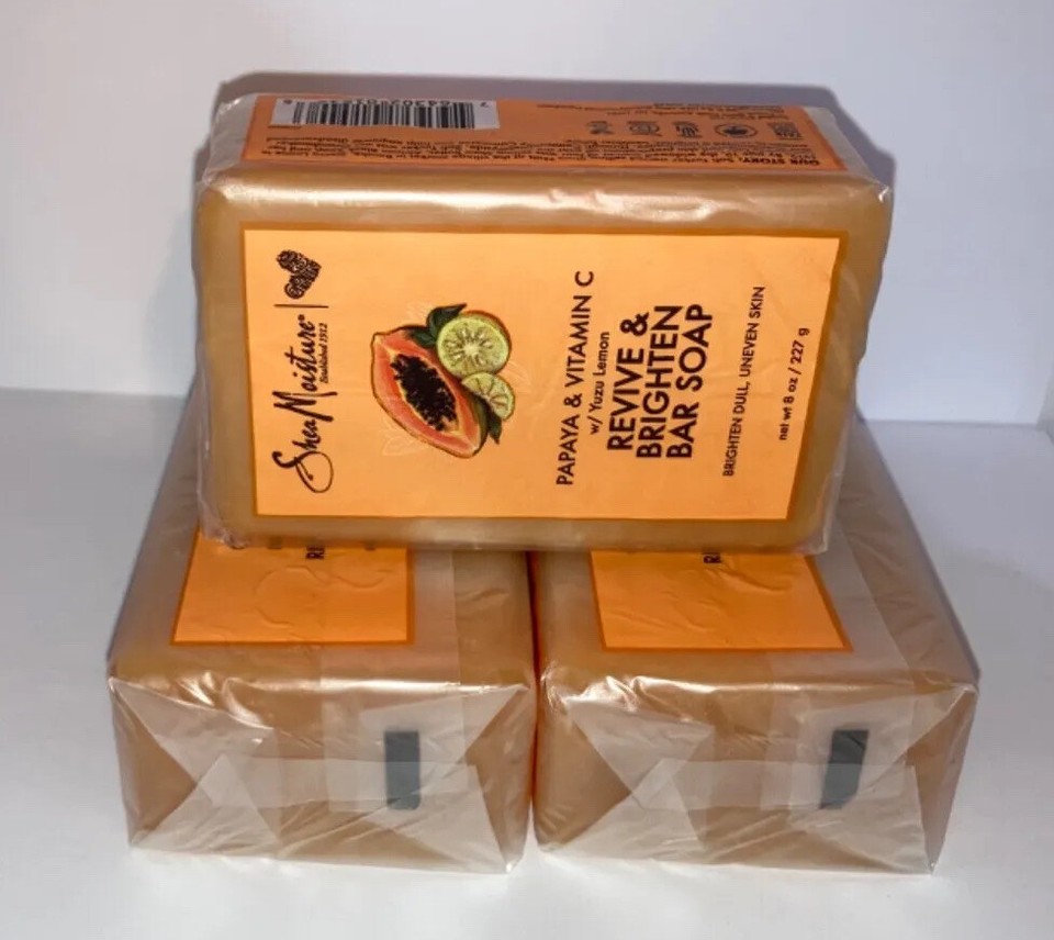 (3)SHEA MOISTURE BAR SOAP PAPAYA & VITAMIN C W YUZU LEMON REVIVE ...