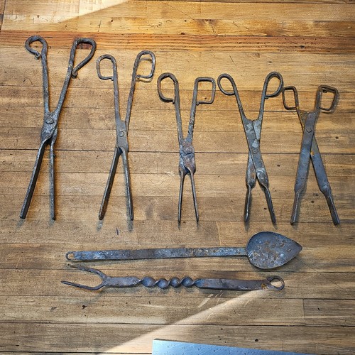 Antique Hand Forged BLACKSMITH Tongs SET of 7 • Metalsmith Forge Anvil ...