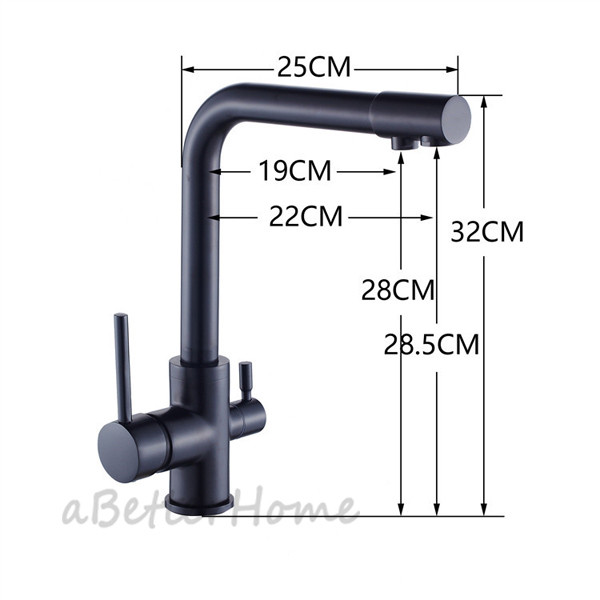 Black Dual Handle 3 Way Kitchen Sink Faucet RO Pure Water Spout Filter ...