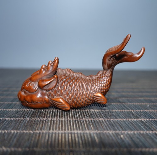 Collection Chinese Vintage Boxwood Carved Dragon Fish Statue Figurines ...