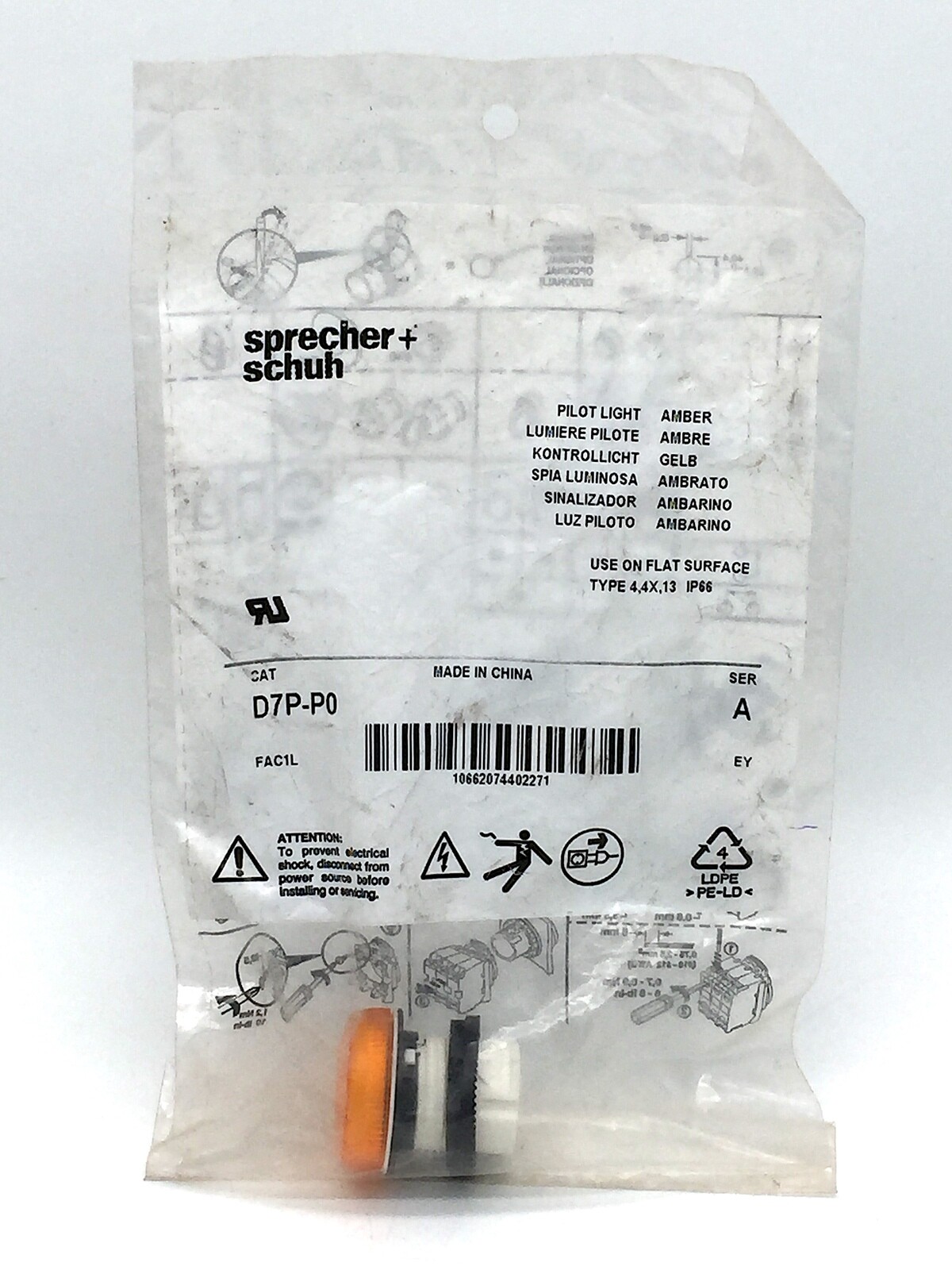 Sprecher + Schuh D7P-P0 Pilot Light Amber Operator Only Lens Ø 29.6mm ...