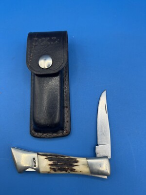 Schrade IXL Wostenholm Lockback Knife Stag Handles W/ Leather Sheath ...