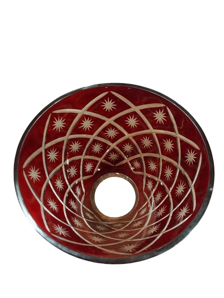 Ruby Red Bohemian Glass Lamp Shade Cut to Clear Starburst Diamond ...