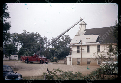 sl05 Original Slide 1960's Fire Truck Apparatus Ladder church sepia ...