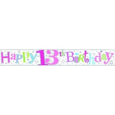 13th BIRTHDAY BANNER - GIRL Age 13 thirteen PINK PARTY DECORATION ...