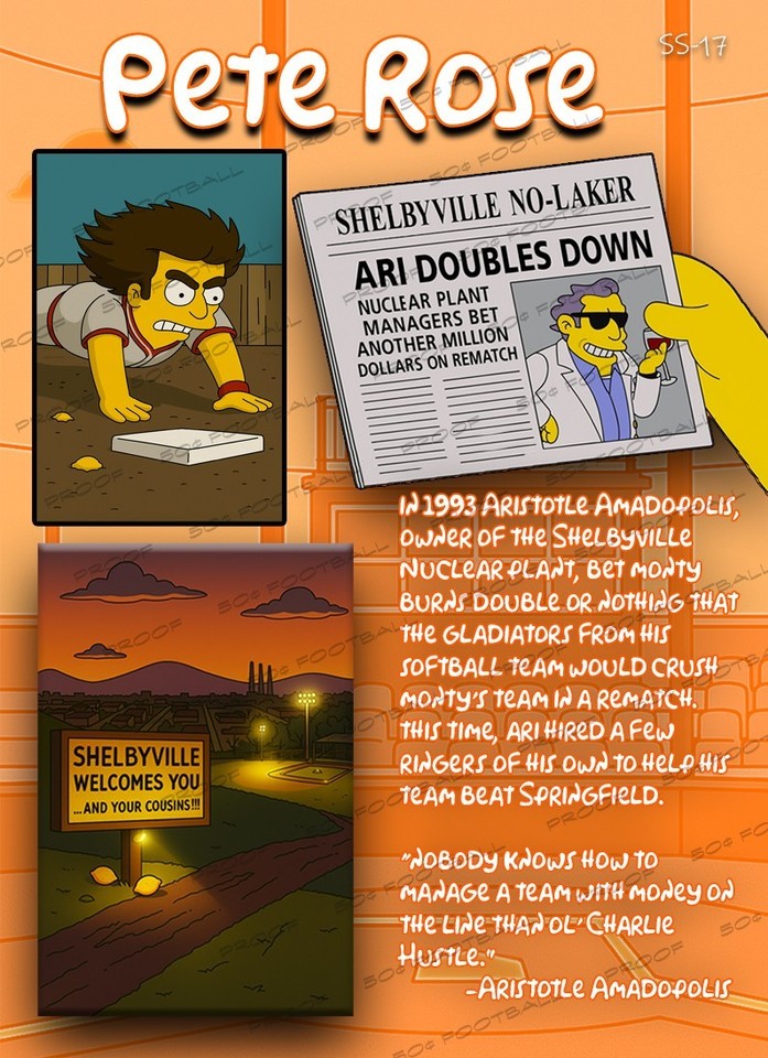 Pete Rose Simpsons Softball Team Custom Trading Card Charlie Hustle ...