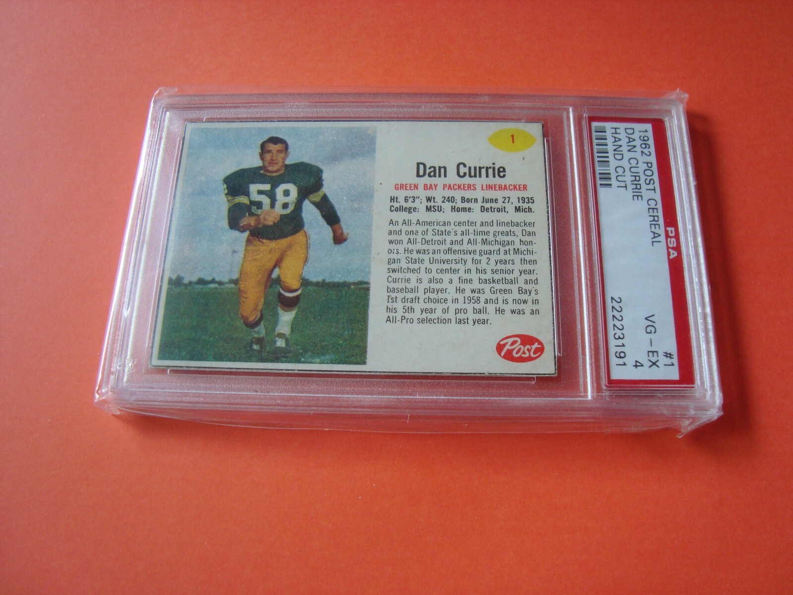 1962 POST CEREAL football FB #1 DAN CURRIE psa 4 Green Bay PACKERS (191 ...