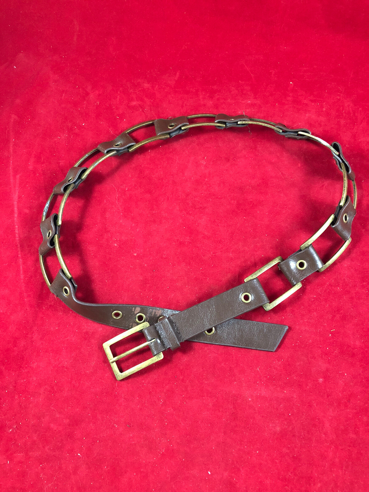 Hippie Colored Antique Brass Forged Ring/Chain BELT 4… - Gem