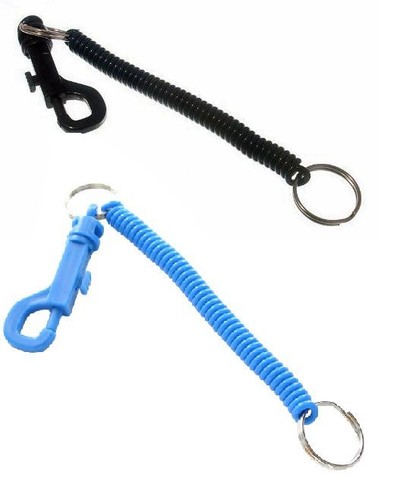 Keyring Spiral Plastic Key Chain Stretchable String Blue Black Clip ...