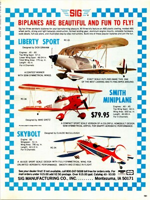 Sig Biplanes Liberty Smith Skybolt RC Airplanes Print Ad Ephemera Wall ...