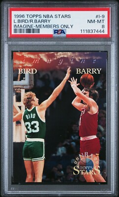 PSA 8 nm-mt 1996 TOPPS NBA STARS IMAGINE #I-9 LARRY BIRDRICK BARRY ...