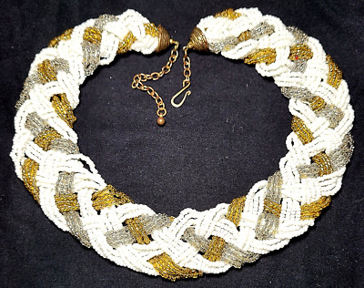 VINTAGE STUNNING GOLD TONE MULTI COLOR SEED BEADS GLASS NECKLACE | eBay