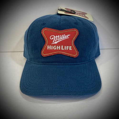 MILLER HIGH LIFE HAT faded wash navy blue red dad cap retro beer adult ...