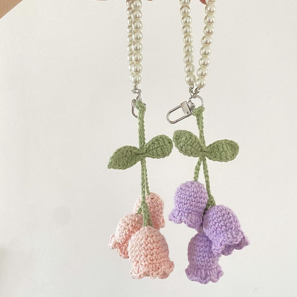 Wool Crocheted Key Chain Bag Pendant Knitted Key Ring Orchid Key Ring ...