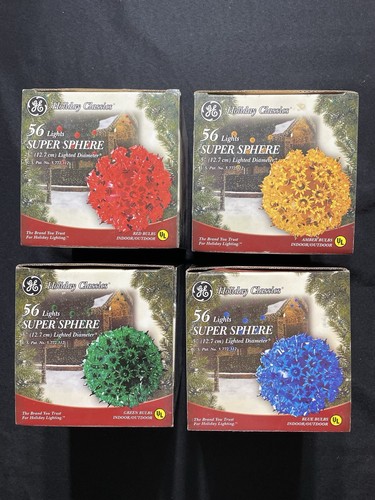 GE Holiday Classics Super Sphere Lights Lot of 4 Red Blue Green Amber ...