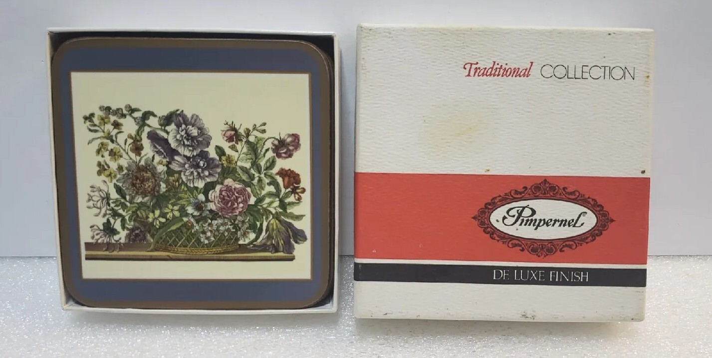 Vintage Pimpernel Cork Backed Coasters, Floral Array - Set of 6 In Box ...