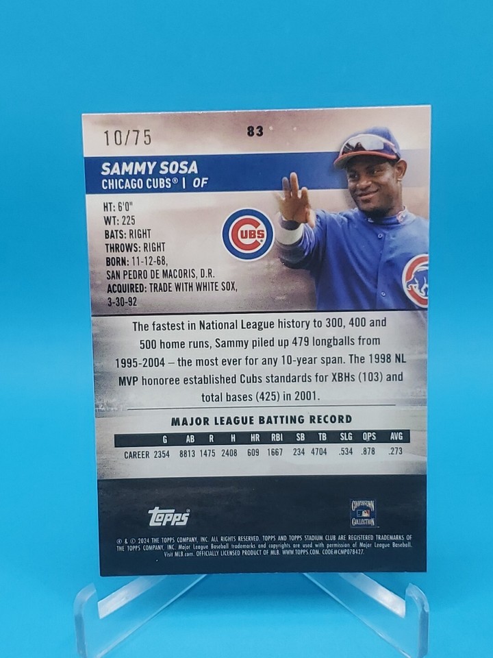 Sammy Sosa 2024 Topps Stadium Club #83 Purple Foil Parallel 10/75 ...